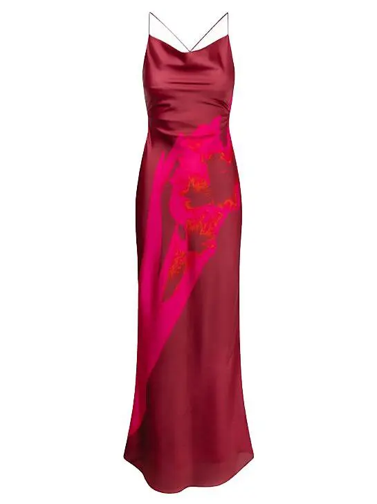 OMNES Ginny Floral-print Satin Maxi Dress - Red / Pink Floral