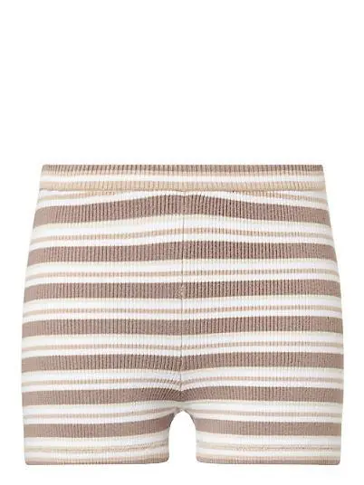 Lounge Stripe-pattern Ribbed Stretch-knit Shorts - Beige Stripe
