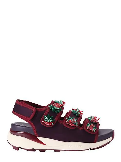 Kurt Geiger Fabric Sandals With Floral Embellishments - Wine