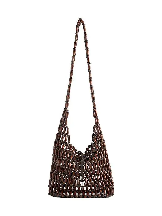 Staud Coronado Beaded Shoulder Bag - Wood Beads