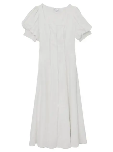 REISS Riva Linen Puff-sleeved Midi Dress - Ivory