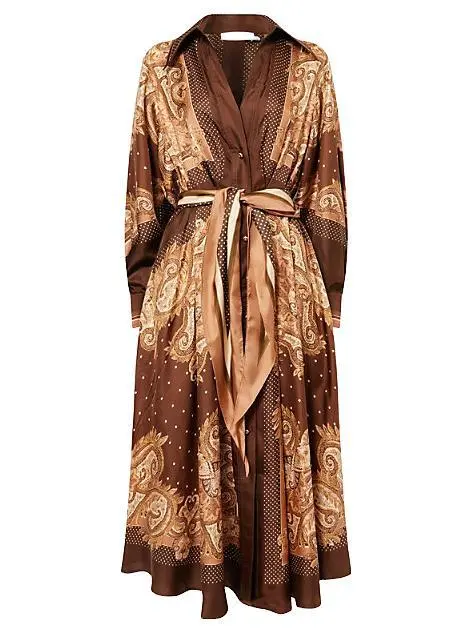 Zimmermann Luna Silk Paisley Print Midi Shirt Dress - Caramel Paisley