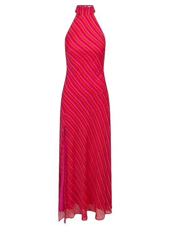 OMNES Elsie Stripe-print Chiffon Maxi Dress - Pink / Orange Stripe