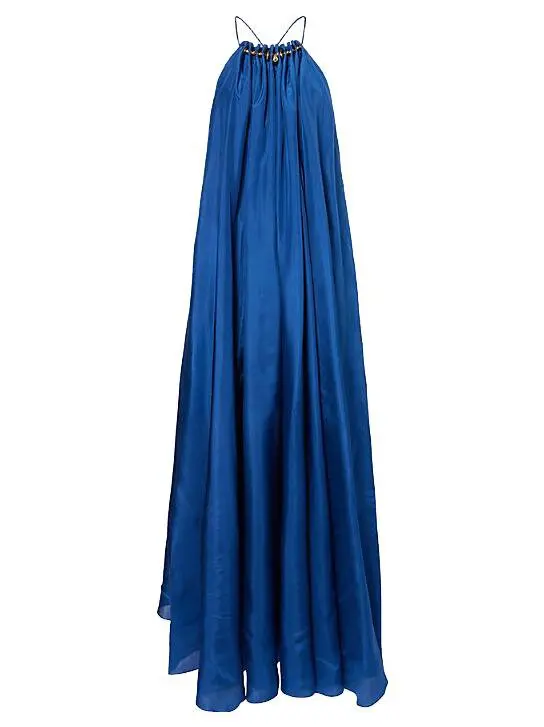 Zimmermann Aster Gathered-bead Silk Maxi Dress - Dark Cobalt