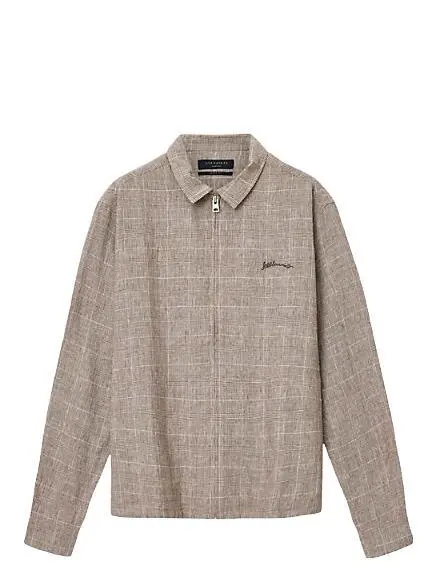 ALLSAINTS Checked Zip-up Linen-blend Jacket - Sediment Brown