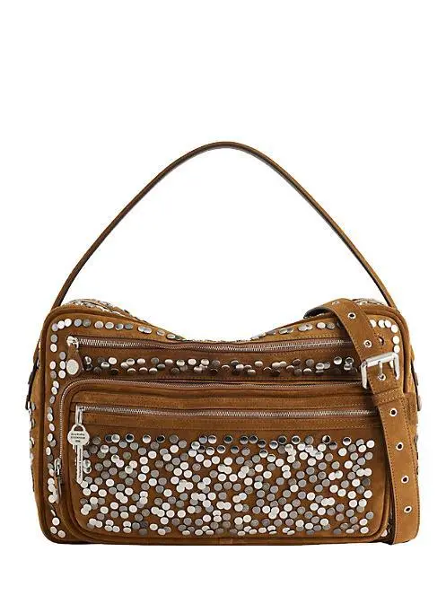 Acne Studios Rivet-embellished Suede Shoulder Bag - Cognac Brown
