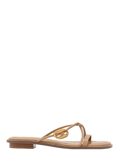 REISS Raina Flat Leather Sandals With Gold-tone Hardware - Nude
