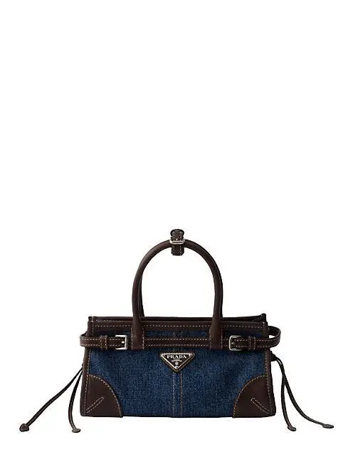 Prada Bonnie Small Denim And Leather Shoulder Bag - Blue