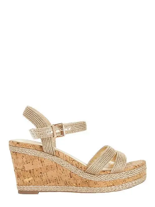 DUNE Kipling Woven Wedge Sandals With Metallic Finish - Gold Fabric
