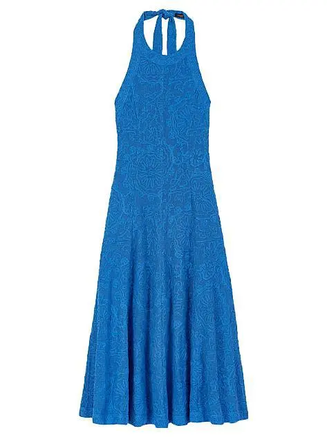 Maje Backless Floral Guipure Cotton Midi Dress - Blue