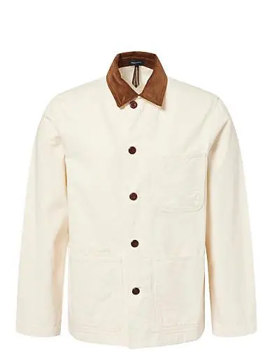 DRAKE'S Contrast Collar Cotton Twill Jacket - Ecru