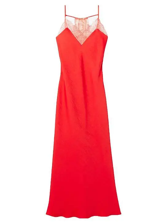 Claudie Pierlot Sleeveless Lace-trim Satin Maxi Dress - Tangerine