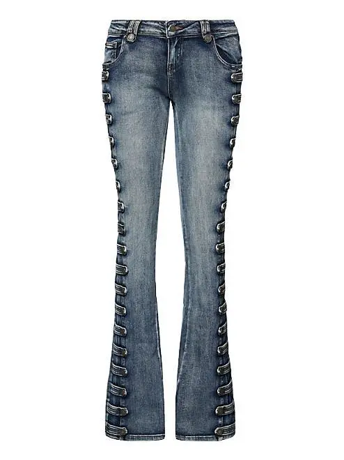 JADED LONDON Military Button Bootcut Jeans - Denim