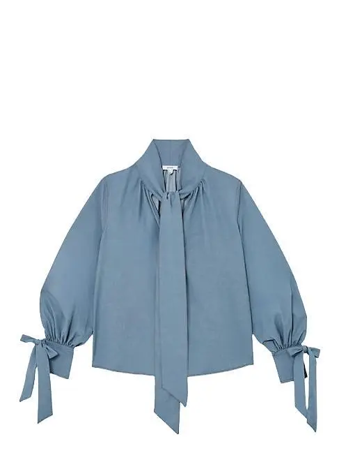 REISS Charlotte Tie-neck Woven Blouse - Light Blue