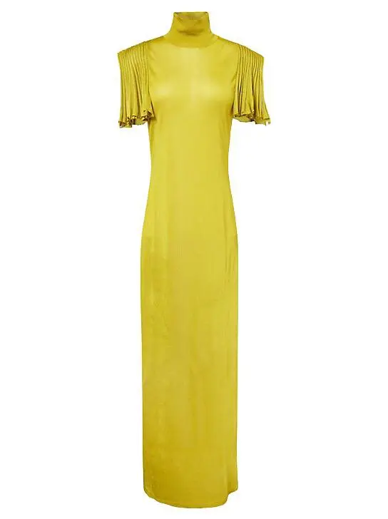 Alaïa High-neck Godet Knit Maxi Dress - Lime