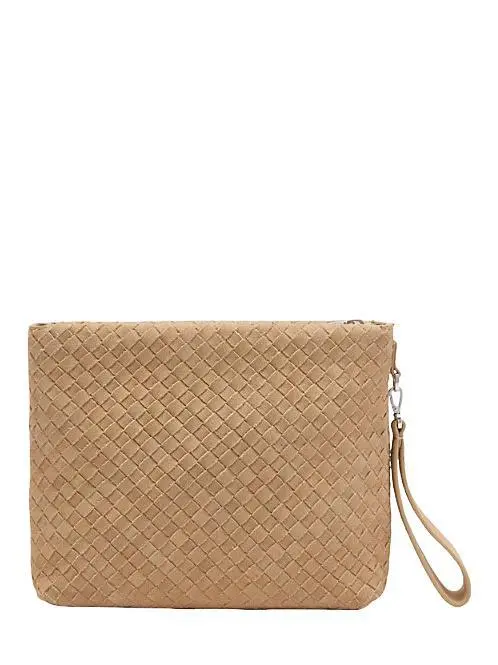 Whistles Suede Woven Clutch Bag - Cream