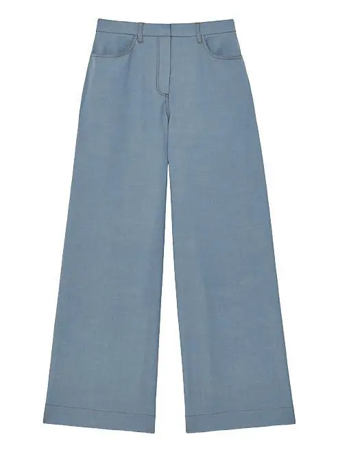 REISS Charlotte Wide-leg Stretch-woven Trousers - Light Blue