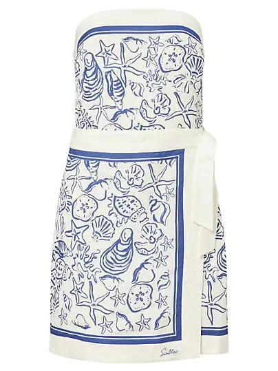 Simkhai Darbie Strapless Linen-blend Mini Dress - Blueberry Multi