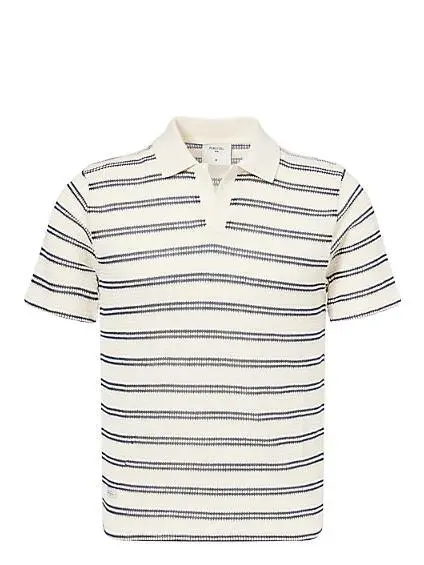 PERCIVAL Moore Open-collar Cotton-blend Polo Top Xxl - Cream With Black