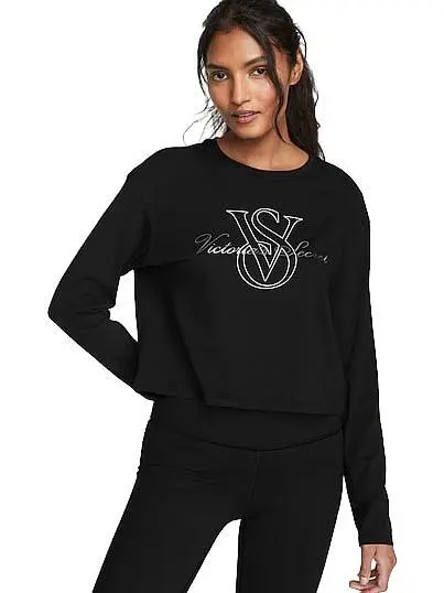 Victoria's Secret Vsx Stretch Cotton Logo Long-sleeve Tee - Black