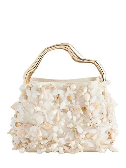 Cult Gaia Beaded Satin Mini Clutch Bag - Off White Multi