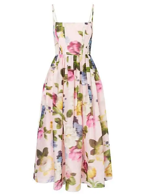 Carolina Herrera Floral-print Linen And Silk Midi Dress - Rosewater Multi