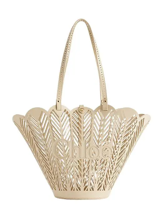 Chloé Leather Laser-cut Basket Bag - Milk