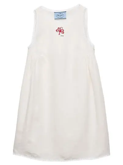 Prada Embroidered Slubbed Canvas Mini Dress - White