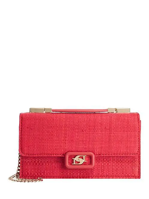 DUNE Skilled Raffia Top Handle Micro Bag - Red Natural Raffia