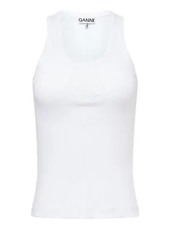 GANNI Scoop Neck Pointelle-knit Cotton Tank Top - Bright White