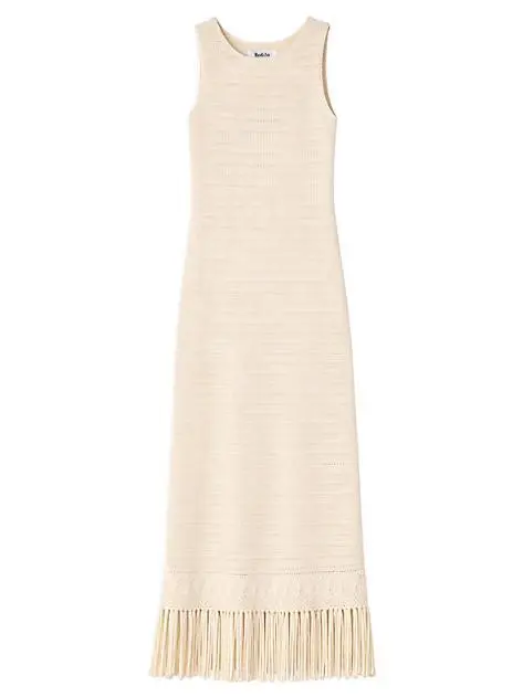 RO&ZO Sleeveless Fringed-hem Cotton Maxi Dress - Cream