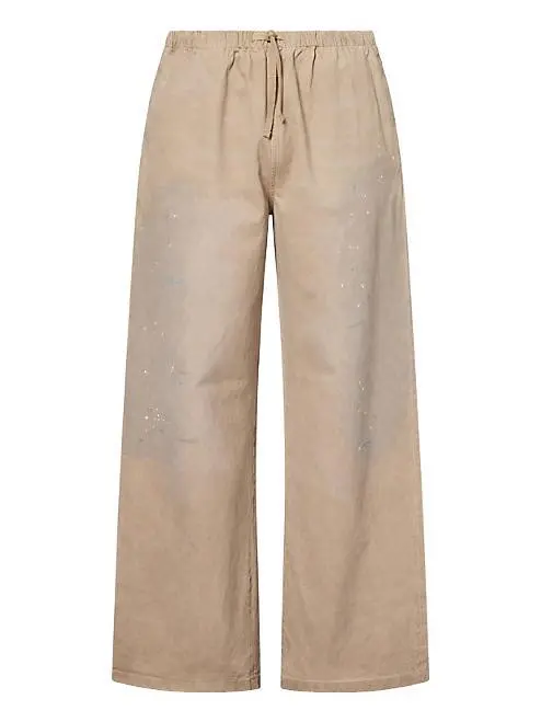 Acne Studios Paint-splatter Cotton-twill Trousers - Light Beige