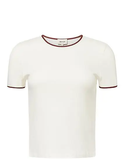 ME+EM Me + Em Slim Fit Cotton T-shirt With Contrast Trims - Light Cream/cinnamon