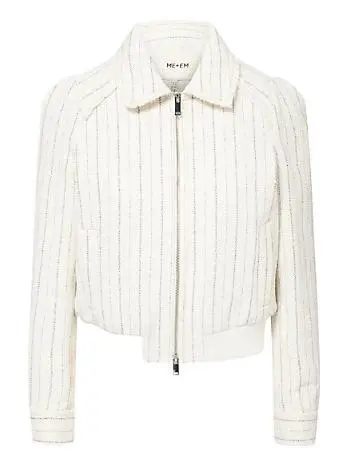 ME+EM Textured Stripe Bomber Jacket - Ivory