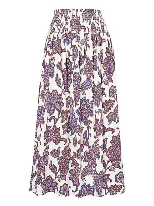 ME+EM Shirred-waist Floral-print Cotton Maxi Skirt - Light Cream Multi