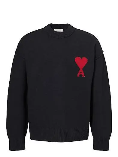 Ami Logo Knit Wool Jumper - Noir/rouge