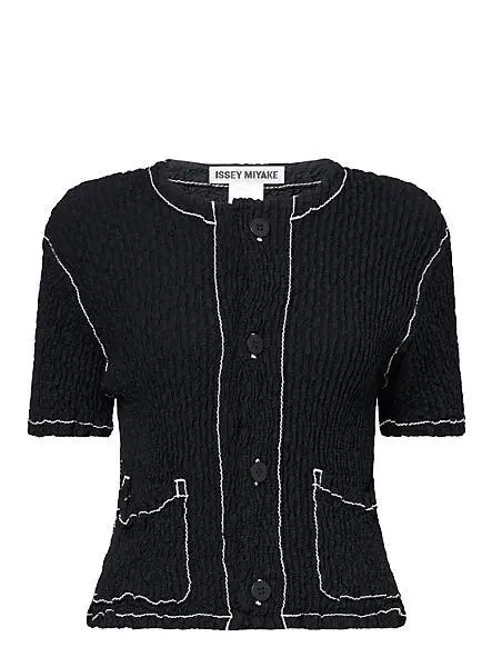 Issey Miyake Contrast Stitch Button-through Stretch-woven Top - Black