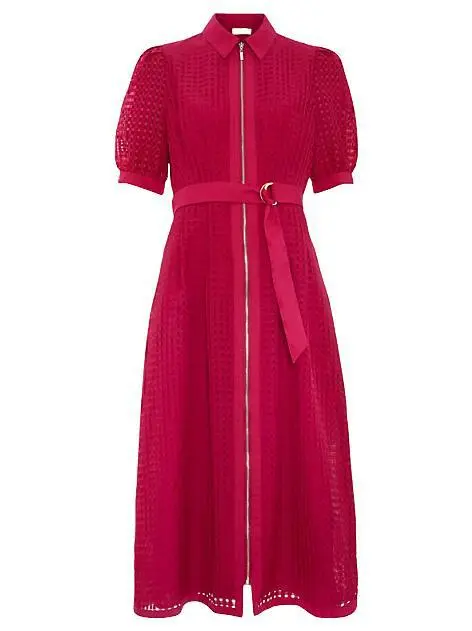 PHASE EIGHT Puff-sleeved Belted Midi Dress - Pink