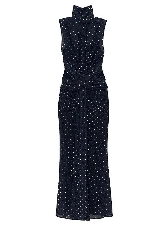 REISS Stacey Polka-dot Sleeveless Woven Maxi Dress - Navy Ivory