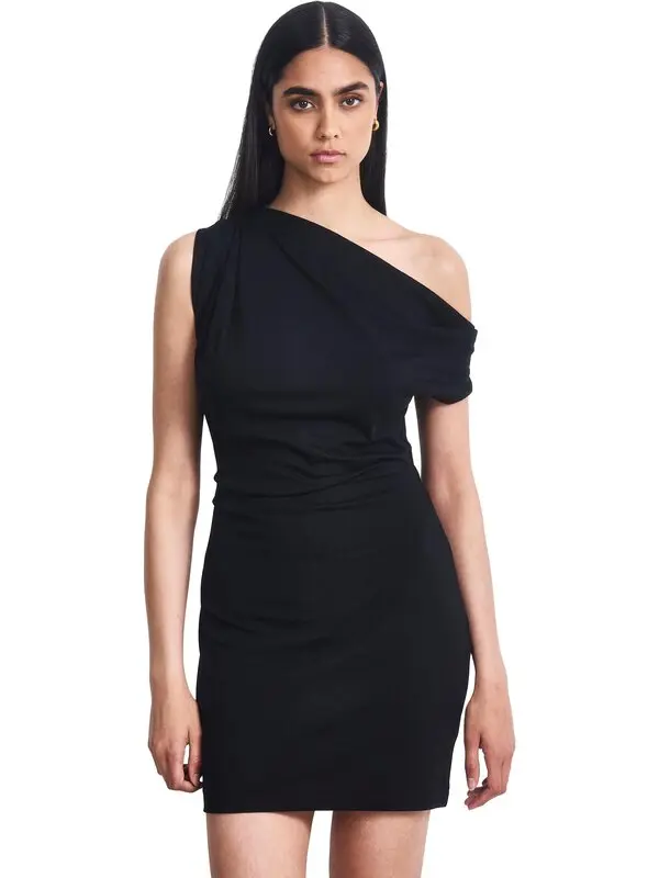 NINETY PERCENT Tulla Asymmetrical Off-shoulder Mini Dress - Black