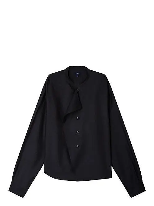 Soeur Hampton Mandarin Collar Silk Blouse - Noir