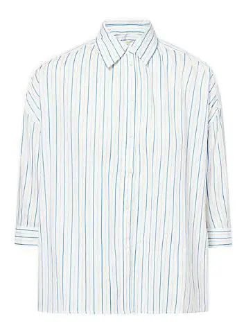 ME+EM Me + Em Cropped Sleeve Striped Cotton-blend Shirt - Blue/white