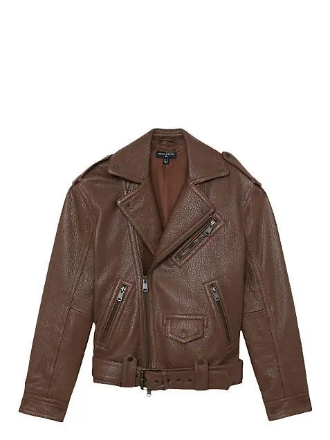 REISS X Atelier Relaxed-fit Leather Biker Jacket - Chestnut Brown