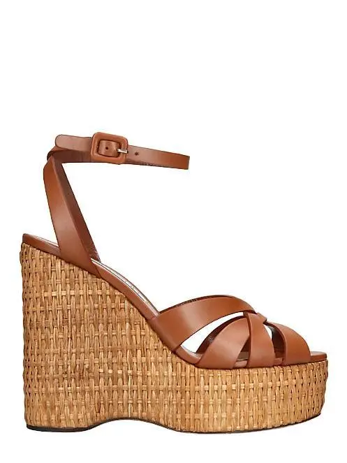 AQUAZZURA Copacabana Leather Wedge Sandals - Mid Brown