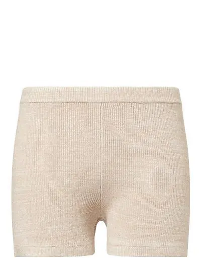 Lounge Logo-embroidered Ribbed Stretch-knit Shorts - Beige Marl