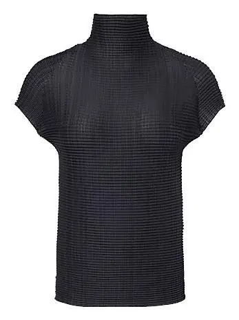 Issey Miyake High-neck Pleated Knit Shirt - Black