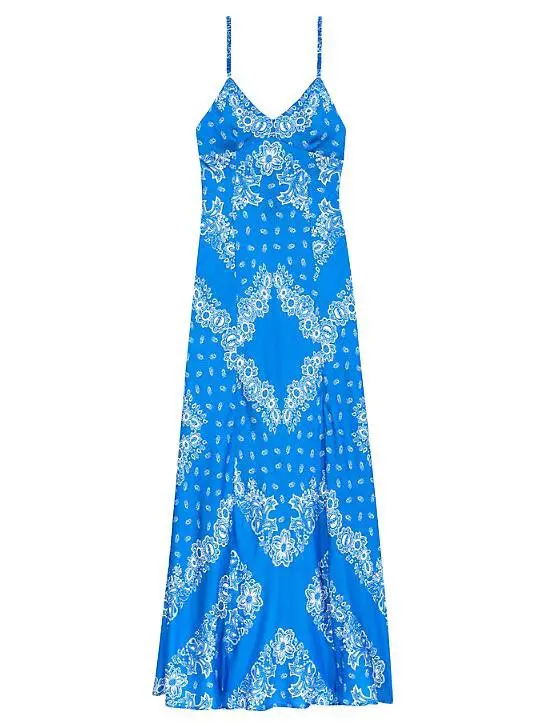 Maje Printed V-neck Maxi Dress - Sky Blue Bandana Print