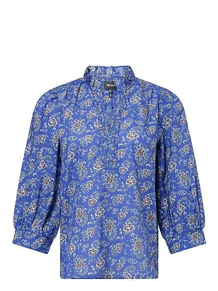 ME+EM Paisley Print Frill Collar Cotton Blouse - Blue Multi