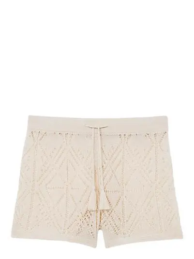 REISS Open-work Stretch-knit Shorts - Cream
