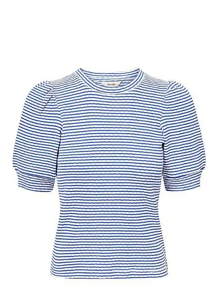 ME+EM Puff-sleeve Striped Cotton Top - Deep Blue/soft White
